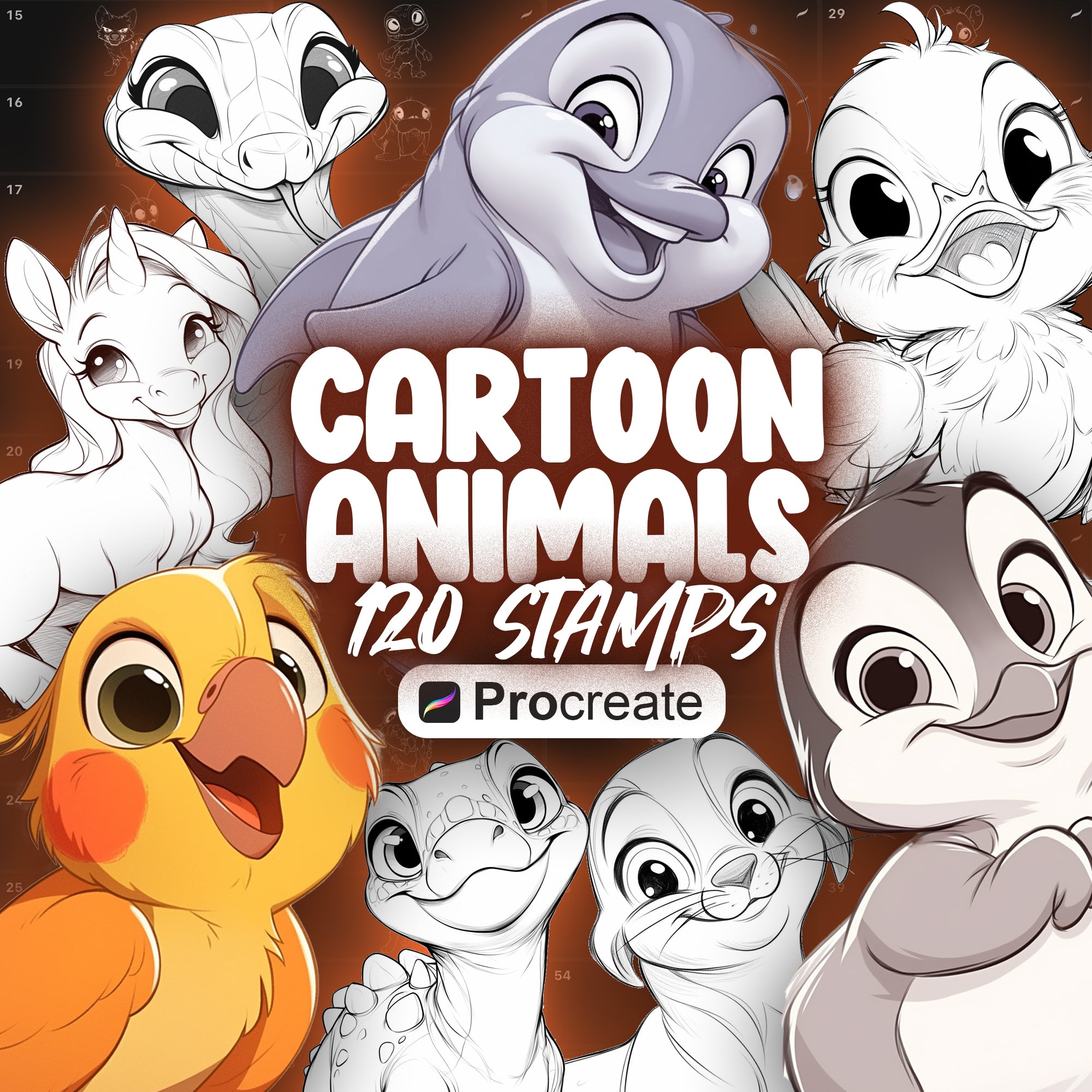120 Procreate Cartoon Animals Stamps Brushes – ProCreativeBreeze