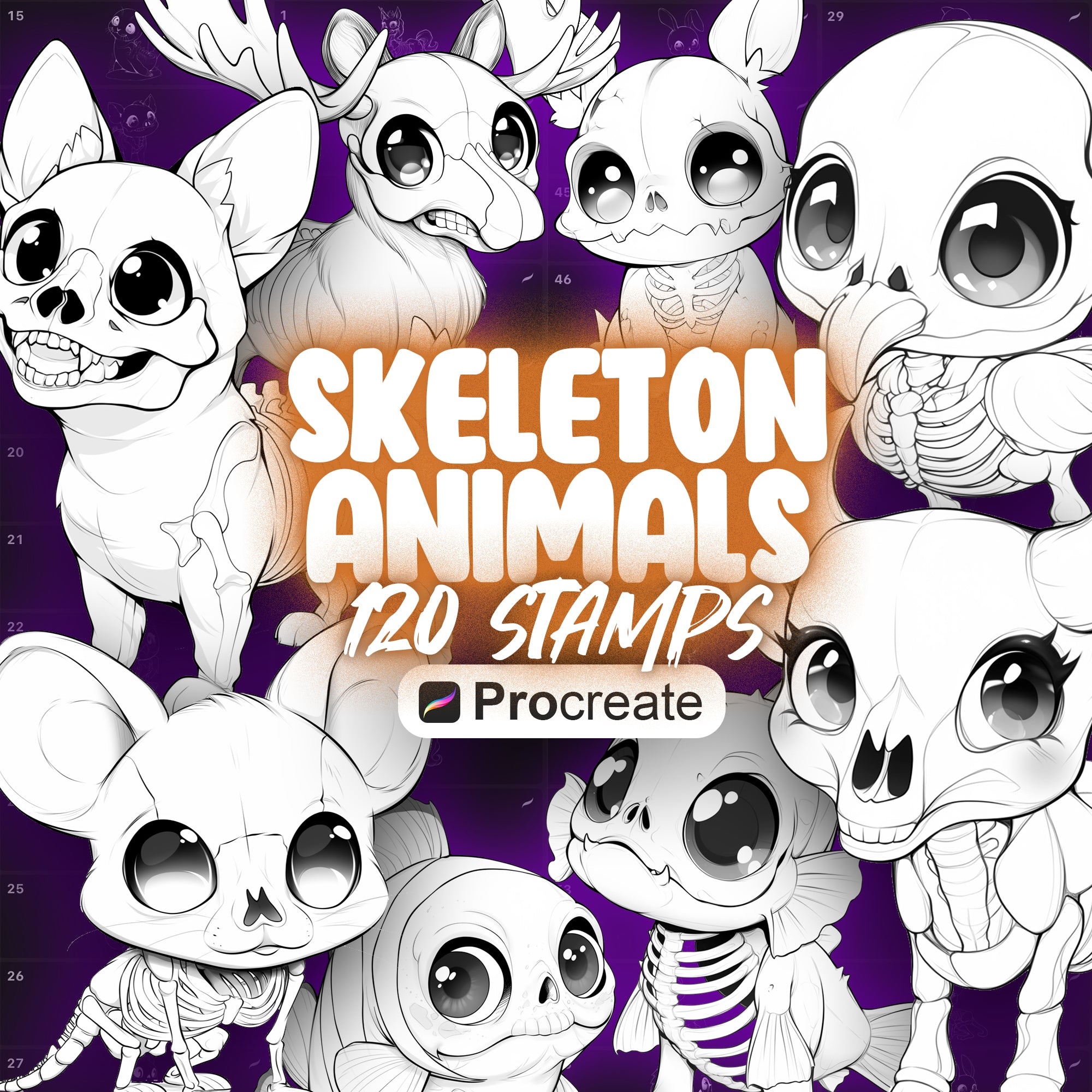 120 Procreate Halloween Animal Skeleton Stamps – ProCreativeBreeze