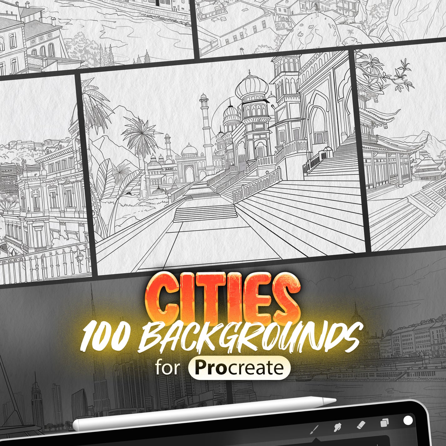 100 Procreate Cities Stamp Brushes, Procreate City Background, Procrea ...
