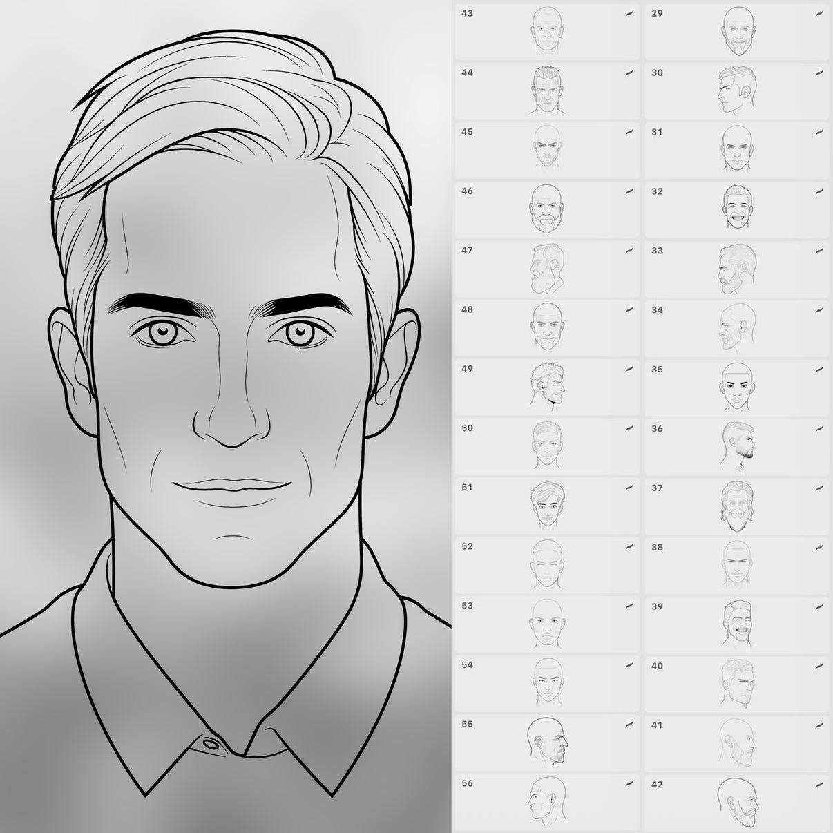 100 Procreate Male Head Stamps Part -3 Brushes – ProCreativeBreeze