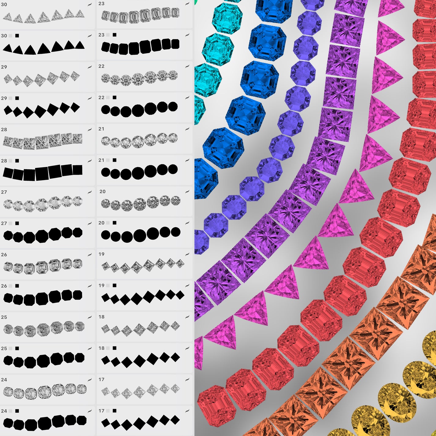 100 Diamonds 2D Brushes for Procreate, Jewels Brushes, Gems Brushes, F ...
