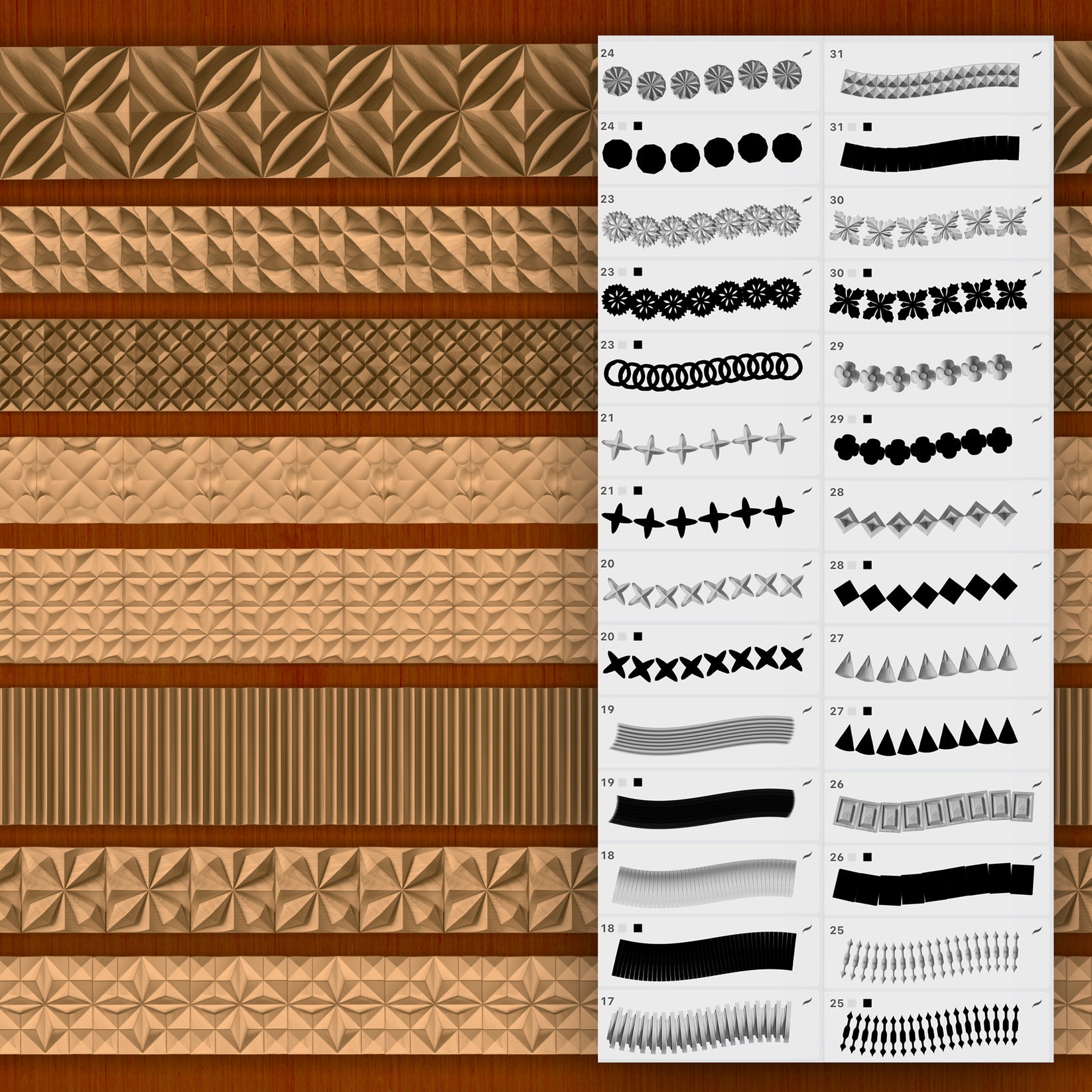 110 Carved Wood 2D Brushes for Procreate – ProCreativeBreeze