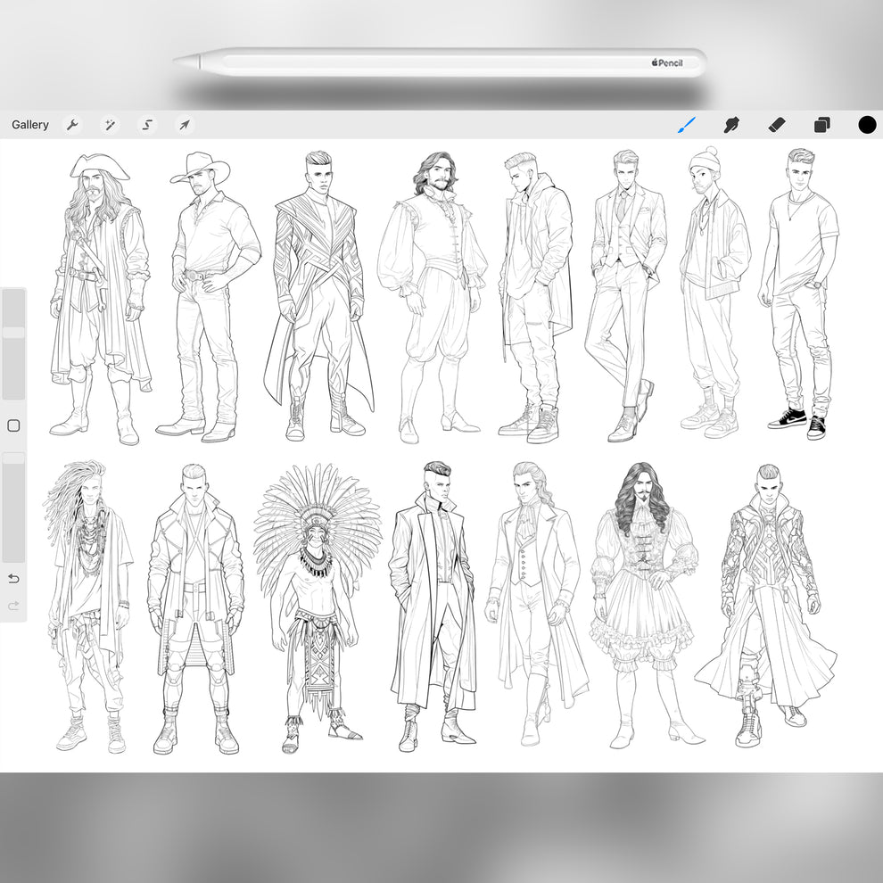 200 Procreate Men's Fashion Stamp Brushes, Men's Style Procreate Drawi ...