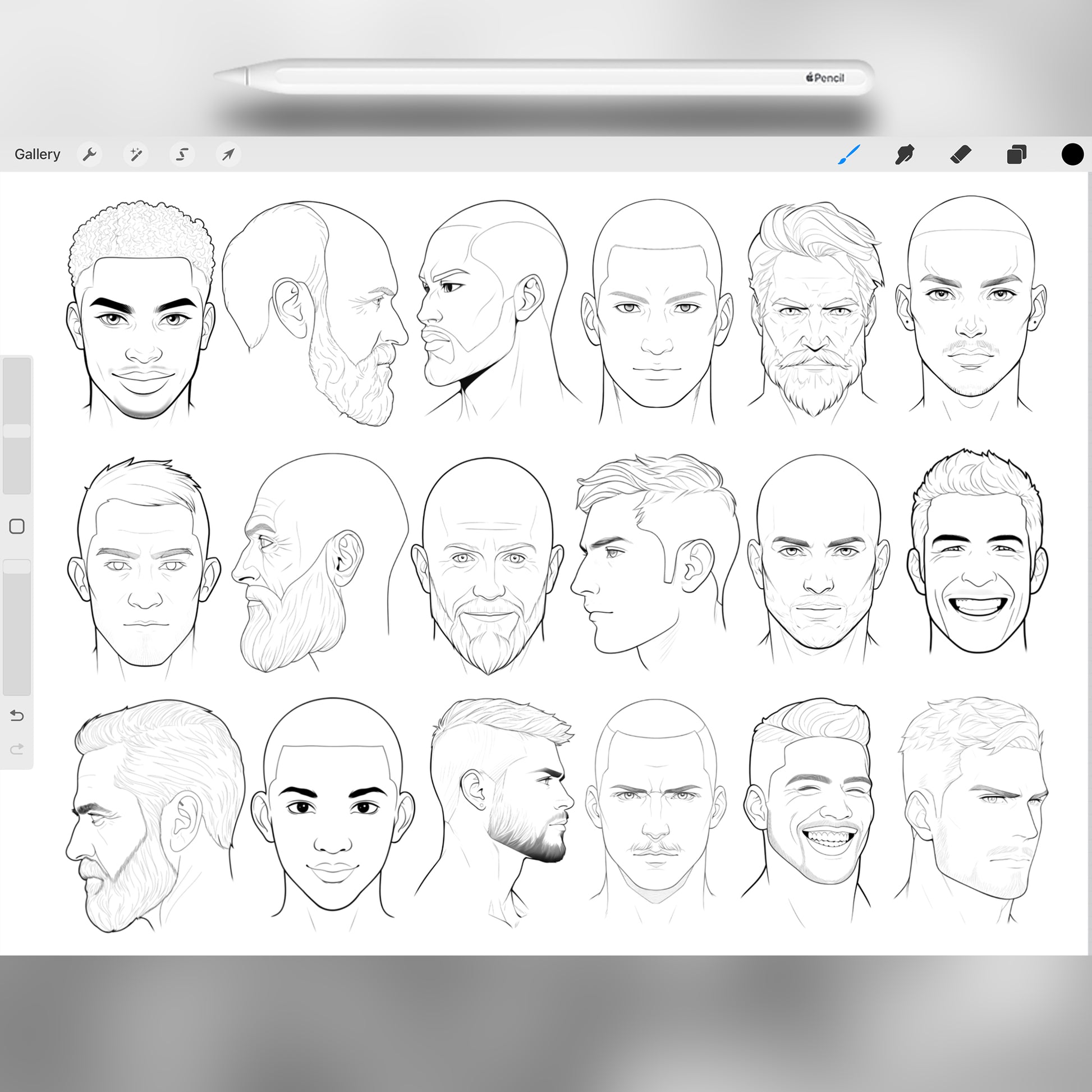 100 Procreate Male Head Stamps Part -3 Brushes – ProCreativeBreeze