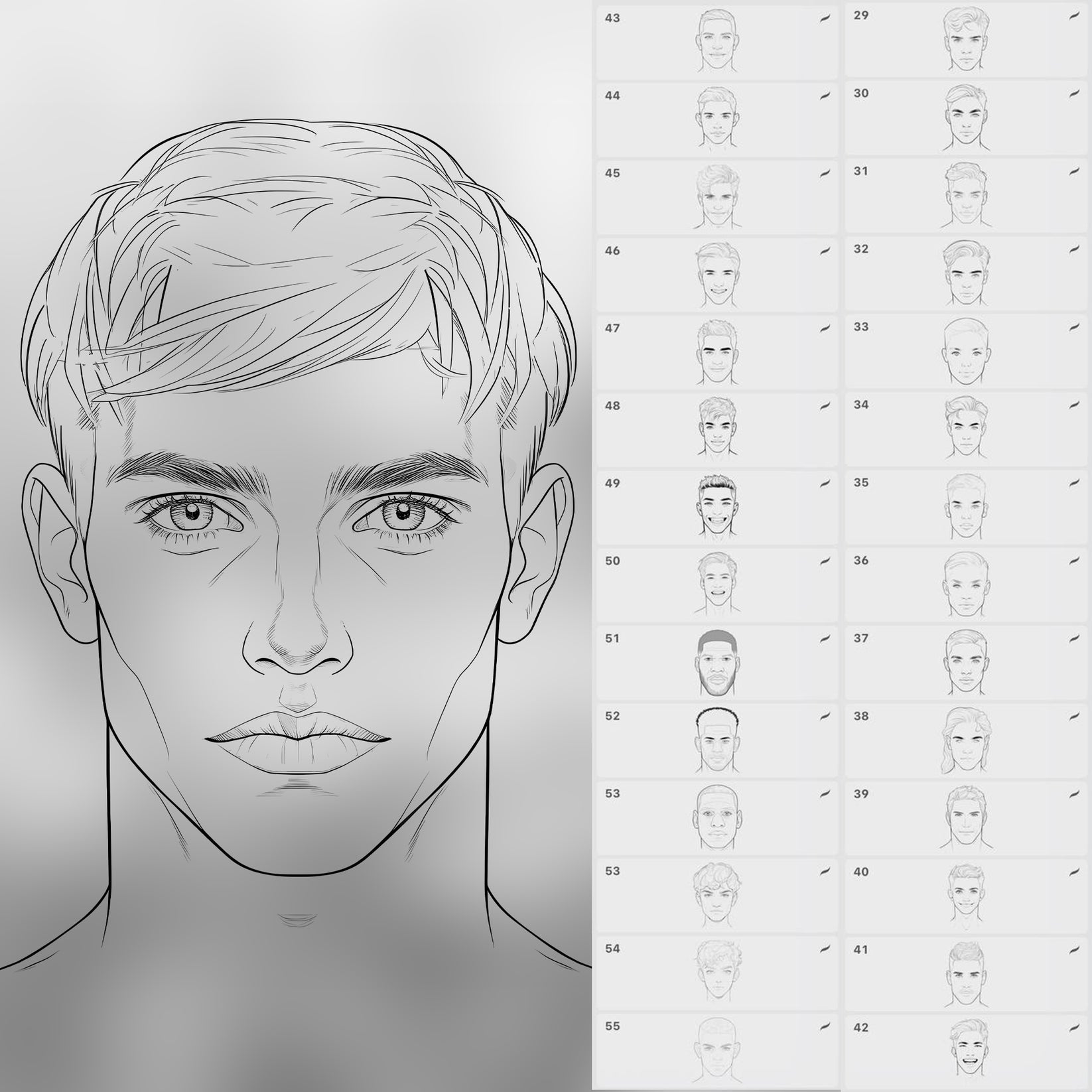 100 Procreate Male Head Stamps Part -2 Brushes – ProCreativeBreeze