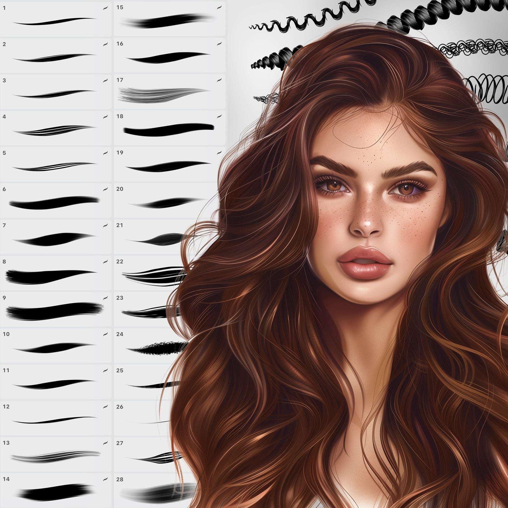 100 Procreate Hair Brushes, Procreate Curly Hair Brush, Procreate Wavy ...