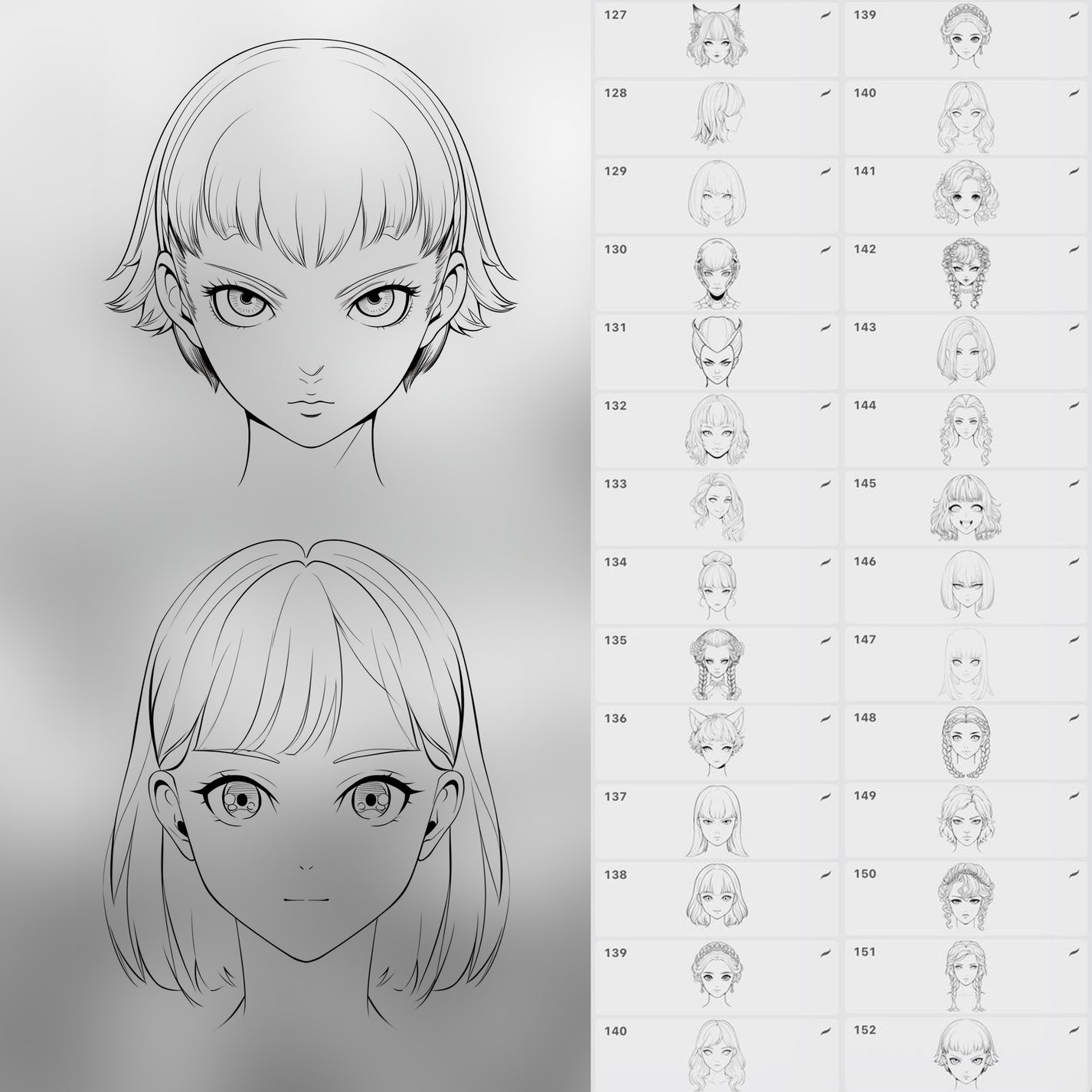 150 Procreate Anime Female Head Stamps, Procreate Anime Girls Head Sta ...
