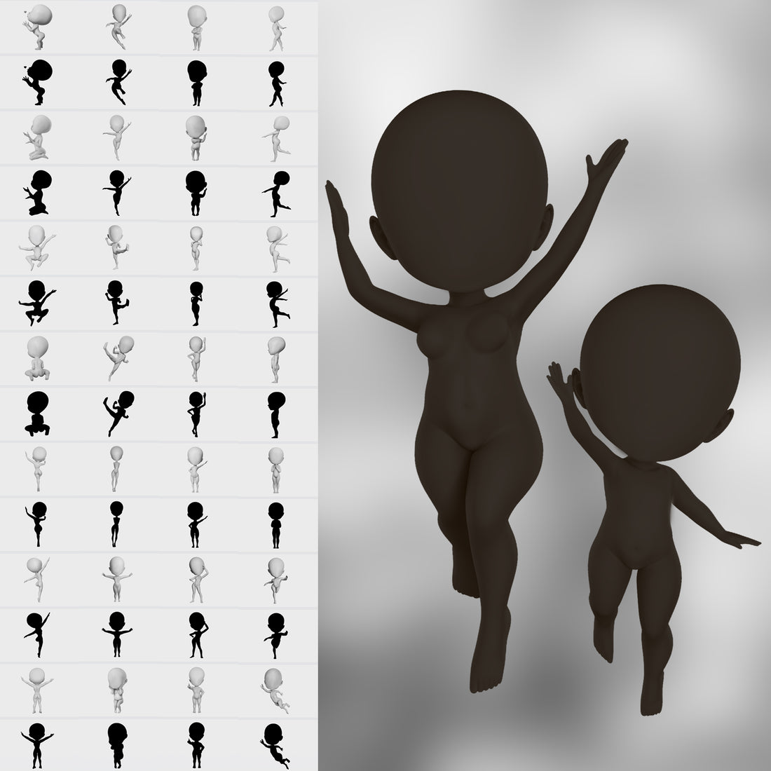 100 Procreate 3D Chibi Bodies Stamp Bushes, Procreate Chibi Poses Stam ...