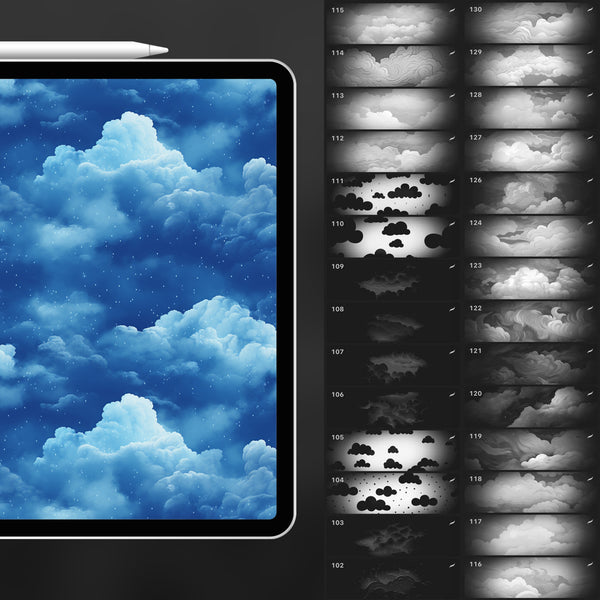 130 Procreate Clouds Textures, Realistic Clouds Procreate Seamless Bru ...