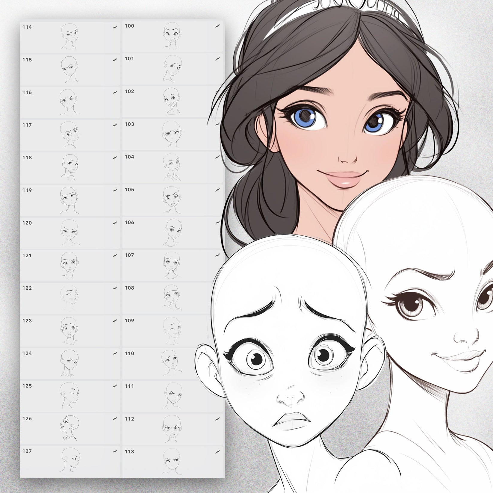 130 Procreate Cartoon Princesses Stamps | Procreate Cartoon Princess H ...