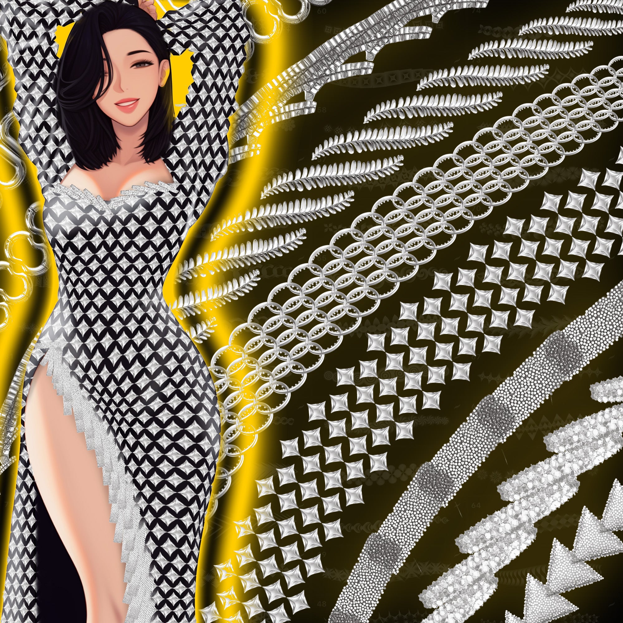 100 Sequins Chain 2D Brushes for Procreate, Metallic Chain Brush, Gold ...