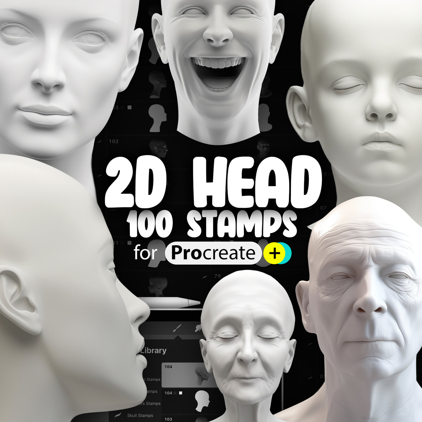 100 Procreate 2D Heads Stamp Brushes – ProCreativeBreeze