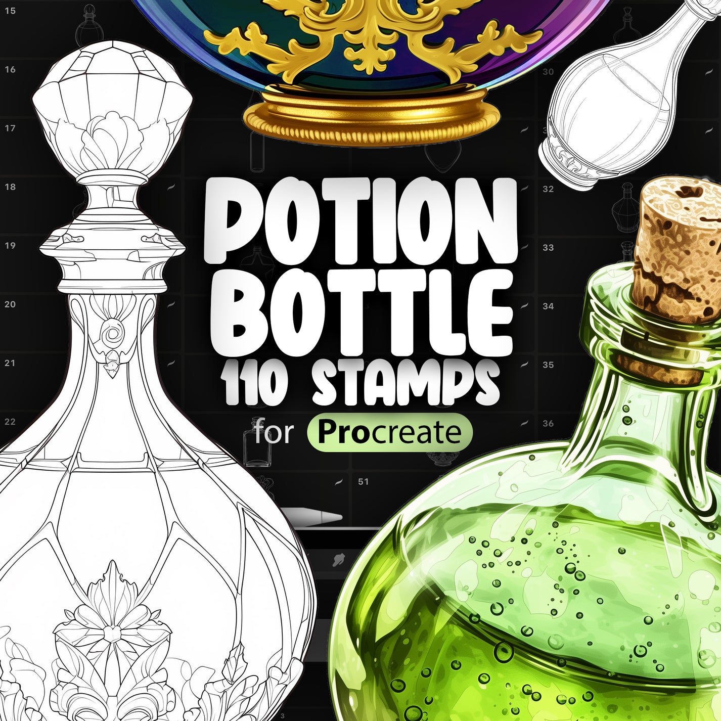 110 Procreate Potion Bottles Stamp Brushes – ProCreativeBreeze