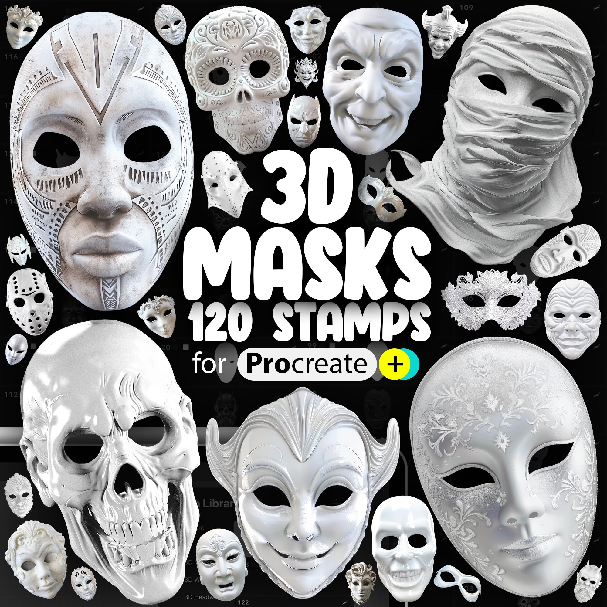 120 Procreate 3D Masks Stamps Brushes | Venetian Mask Stamps | African ...