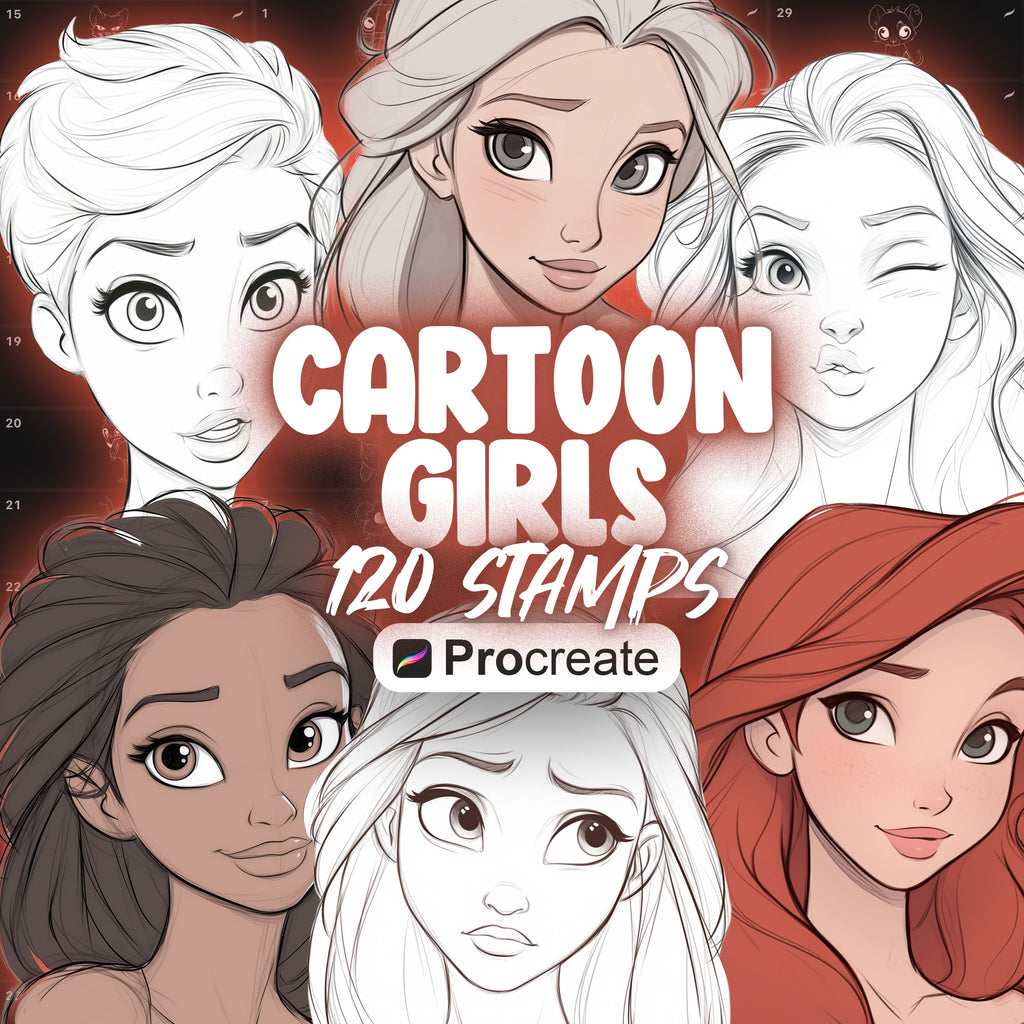 120 Procreate Cartoon Girls Stamps | Procreate Cartoon Girls Heads Sta ...