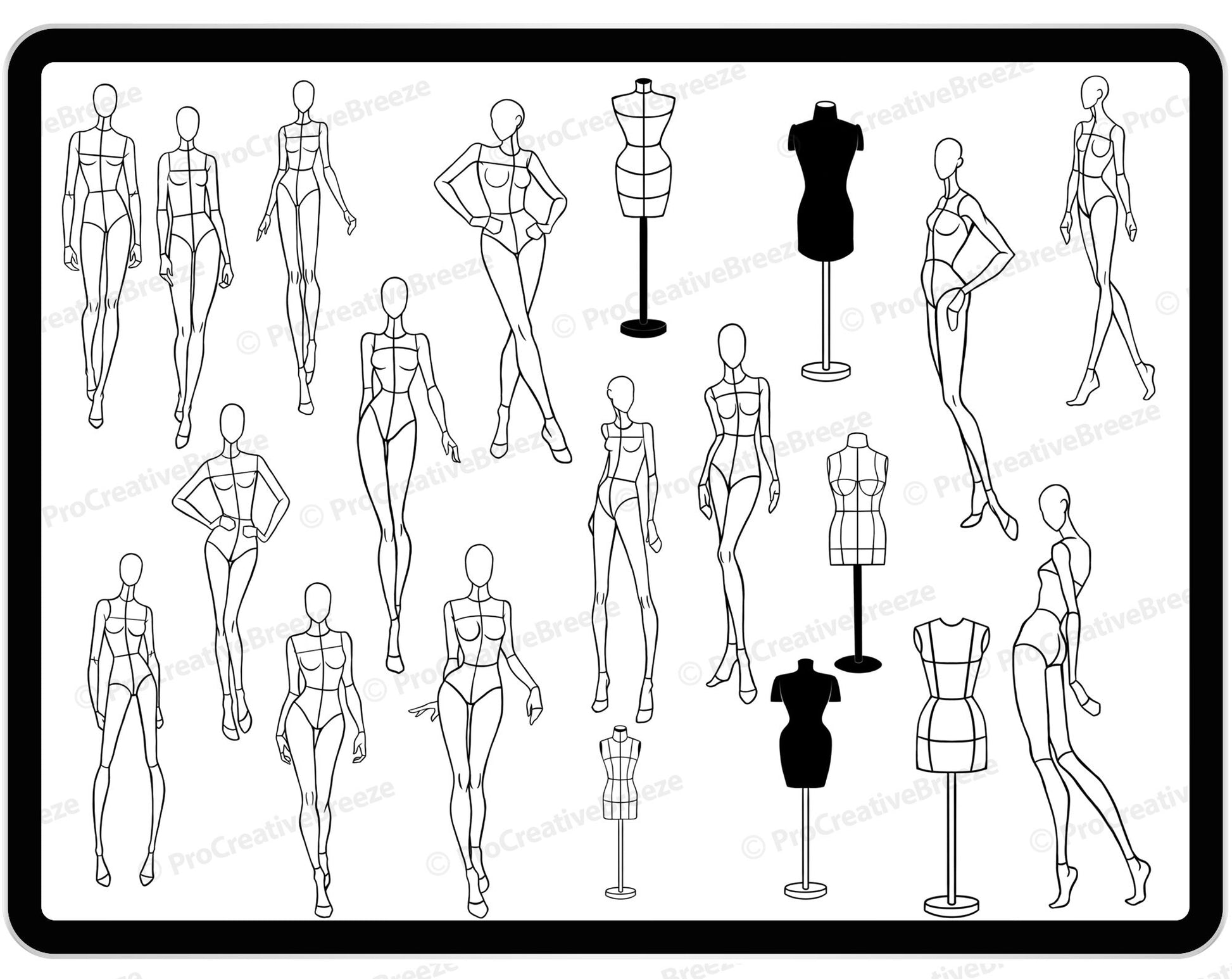 20 Procreate Dress Form Stamp Brushes, 20 Photoshop Dress Form Stamp B ...