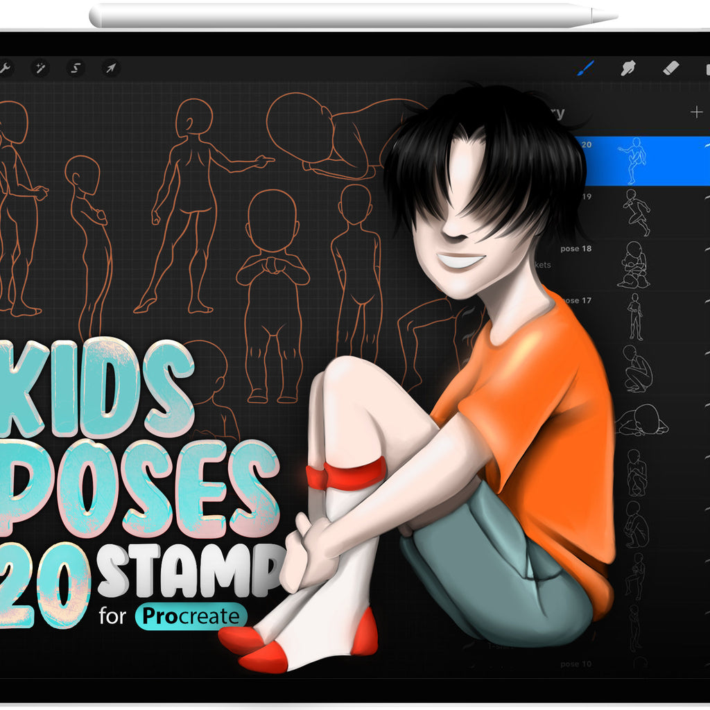 20 Procreate Kids Poses Reference Stamp Brushes, Procreate Boys Poses ...