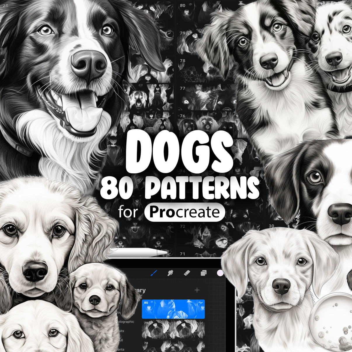 80 Procreate Dogs Patterns, Pet Pattern Procreate Seamless Pattern Bru ...