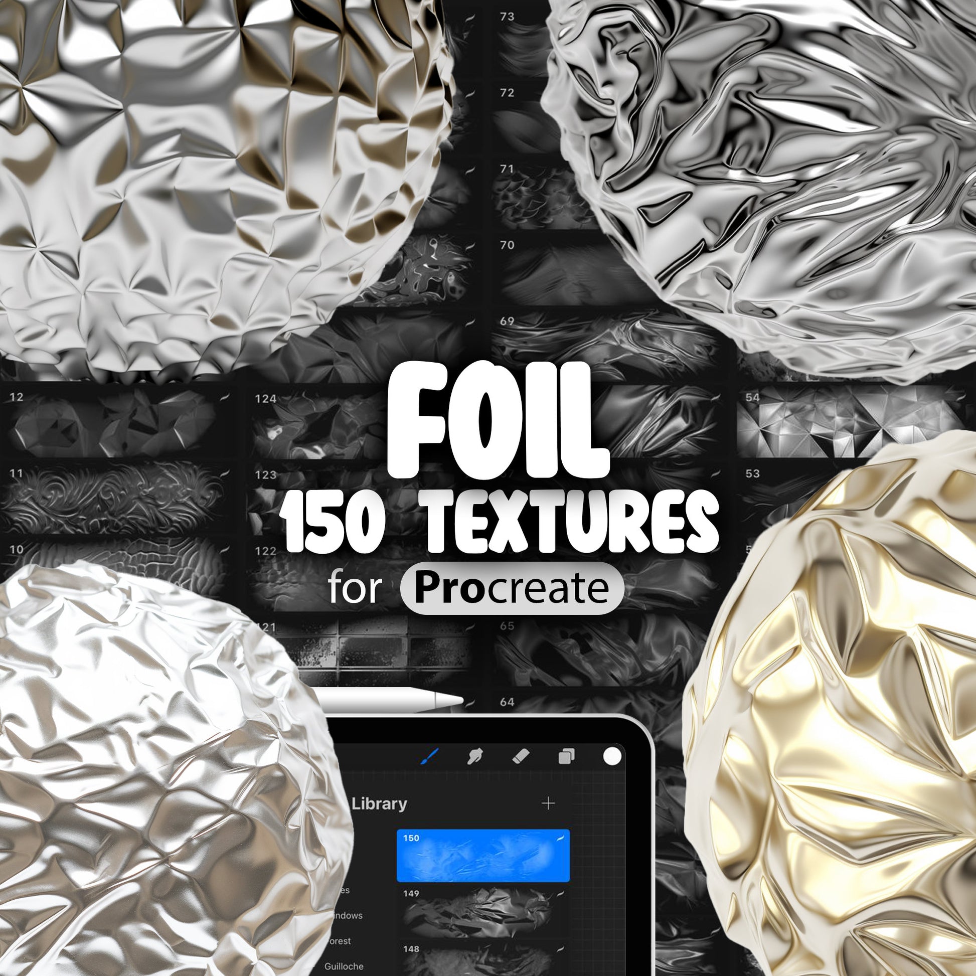 150 Procreate Foil Textures, Metal Foil Procreate Seamless Texture Bru ...