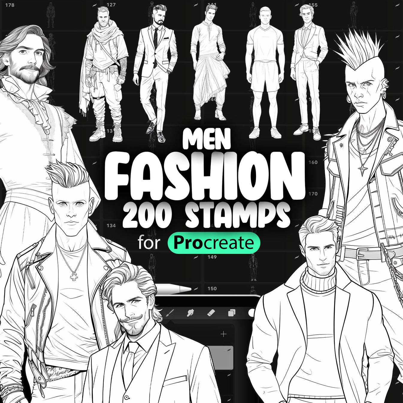 200 Procreate Men's Fashion Stamp Brushes, Men's Style Procreate Drawi ...
