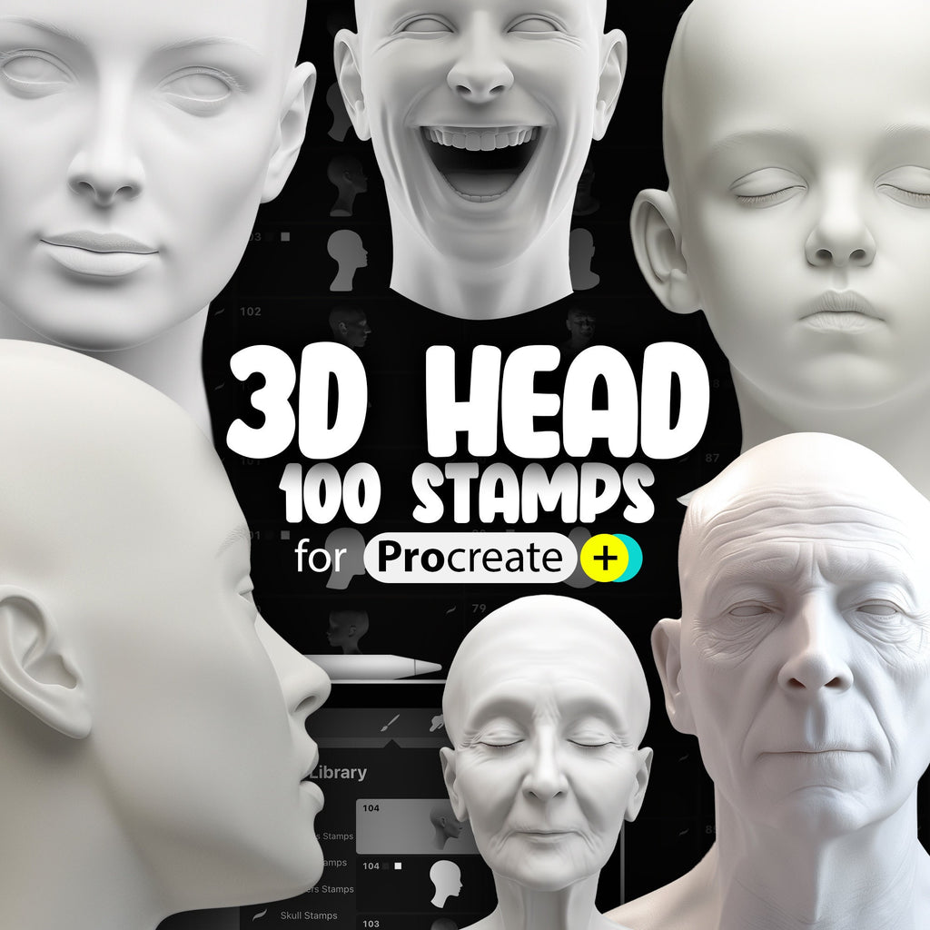 100 Procreate 3D Heads Stamp Brushes, Procreate Women 3D Heads, Procre ...