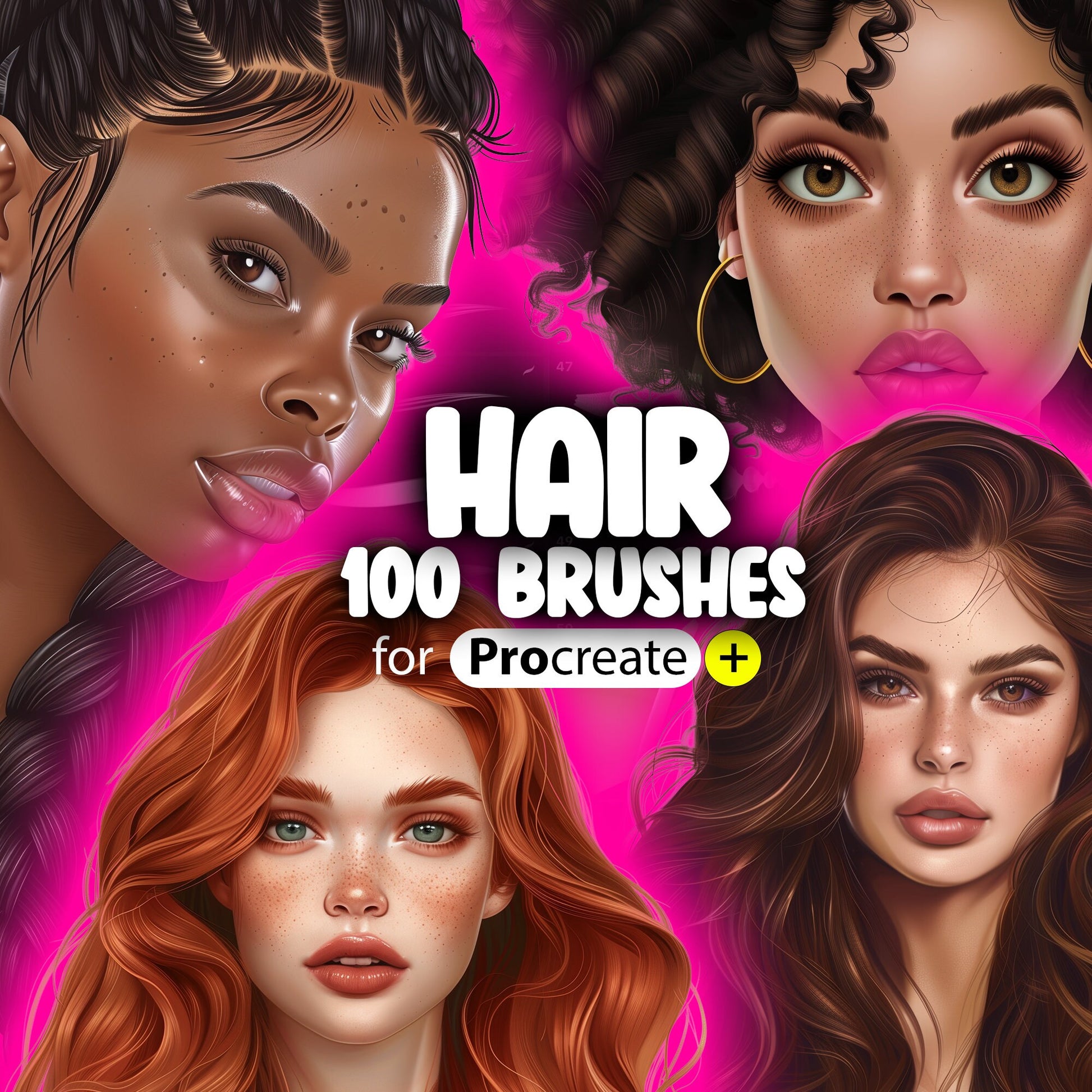 100 Procreate Hair Brushes, Procreate Curly Hair Brush, Procreate Wavy ...